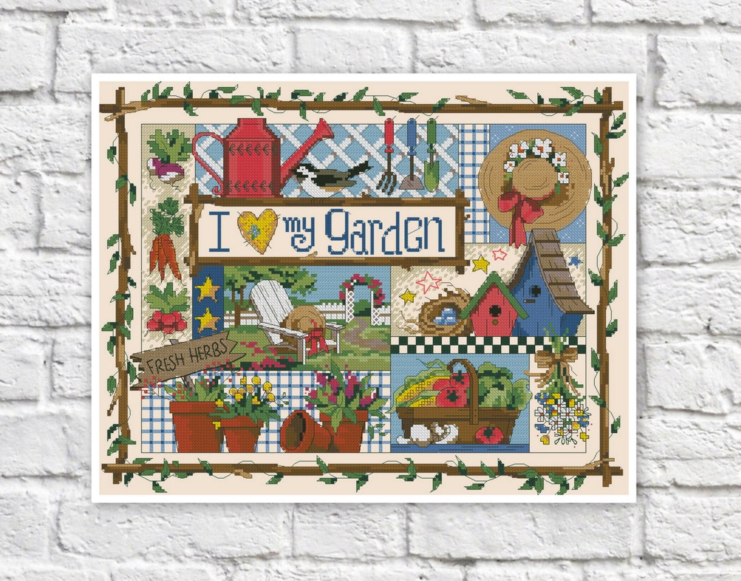 Garden Sampler Cross Stitch Pattern Colorful Art DIY X-stitch Chart ...