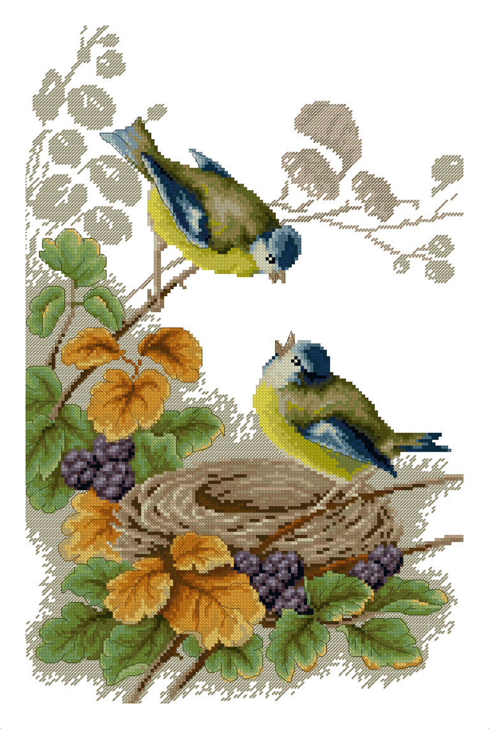 Bird on Branch Cross Stitch Pattern, Forest Birds Cross Stitch, Counted ...