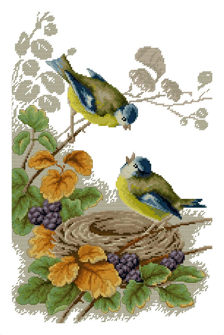 Bird on Branch Cross Stitch Pattern, Forest Birds Cross Stitch, Counted ...