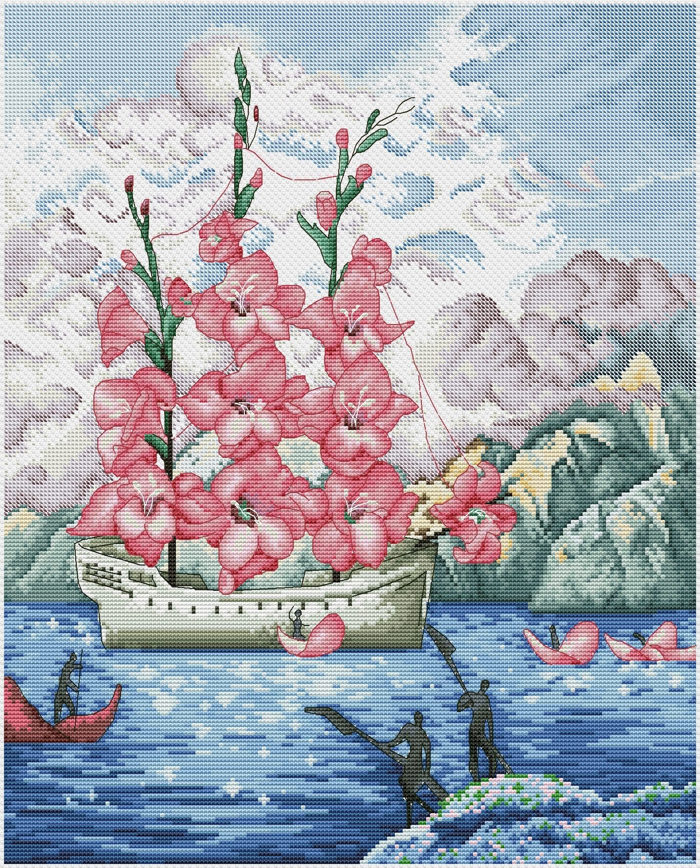 Ship Sailboat Cross Stitch Pattern Colorful Art DIY X-stitch | Etsy