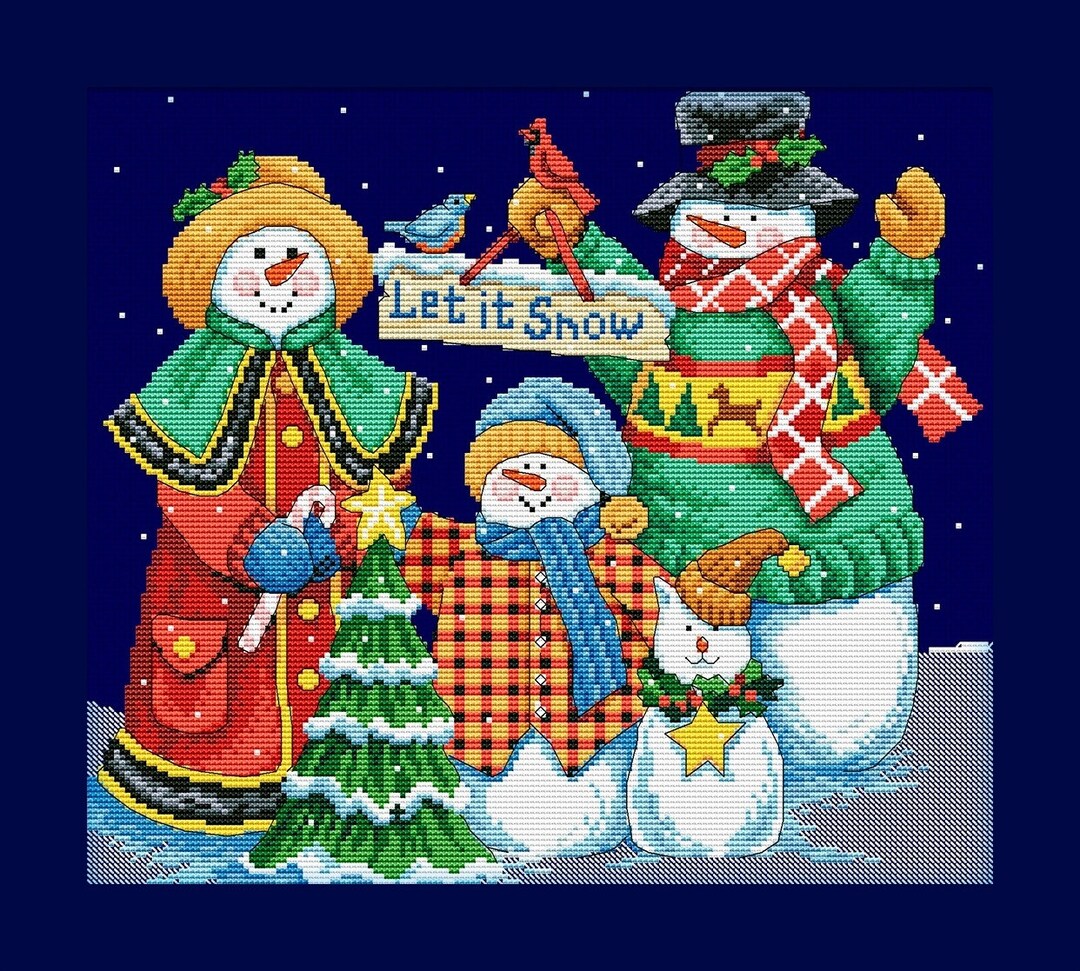 Snowmen Cross Stitch Pattern Colorful Art DIY X-stitch Chart ...