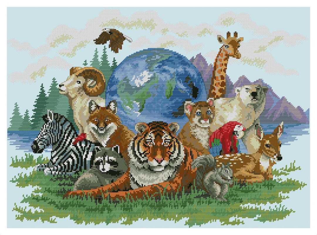 Animals Cross Stitch Pattern Colorful Art DIY X-stitch Chart ...