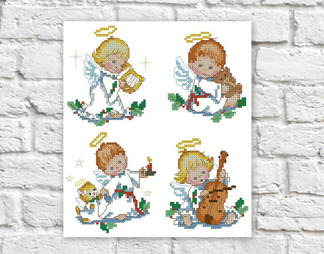 Christmas Angels Cross Stitch Pattern Colorful Art DIY X-stitch ...