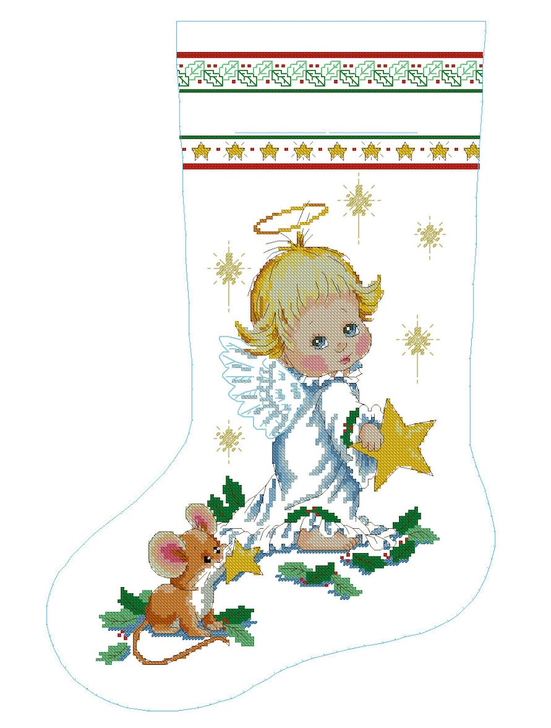 Christmas Stocking Cross Stitch Pattern Colorful Art DIY X-stitch ...