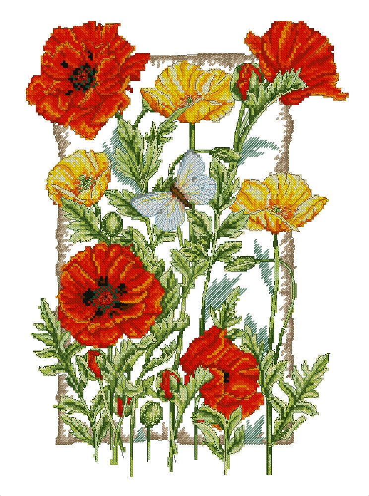 Poppy Cross Stitch Pattern Wildflowers Cross Stitch Flowers | Etsy