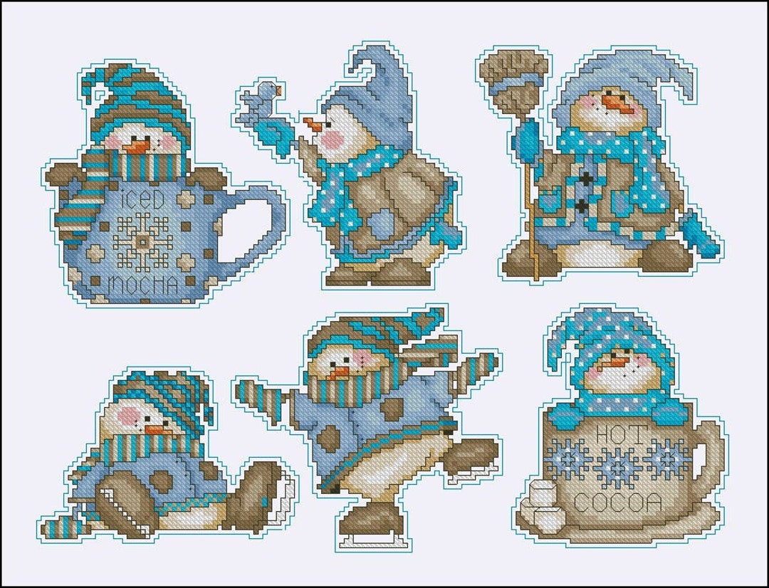 Snowman Cross Stitch Pattern Colorful Art DIY X-stitch Chart ...