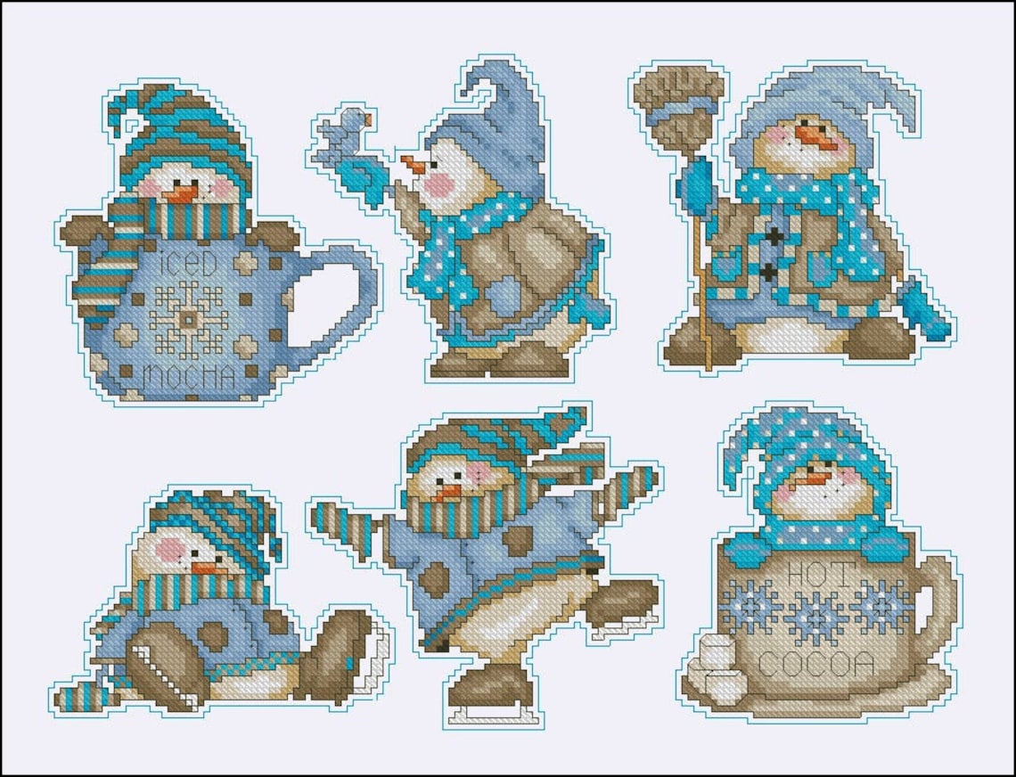 Snowman Cross Stitch Pattern Colorful Art DIY X-stitch Chart - Etsy
