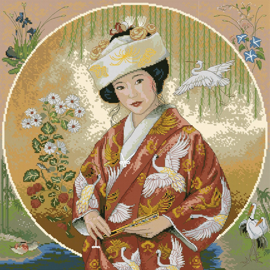 Japanese Geisha Cross Stitch Pattern Colorful Art X-stitch | Etsy