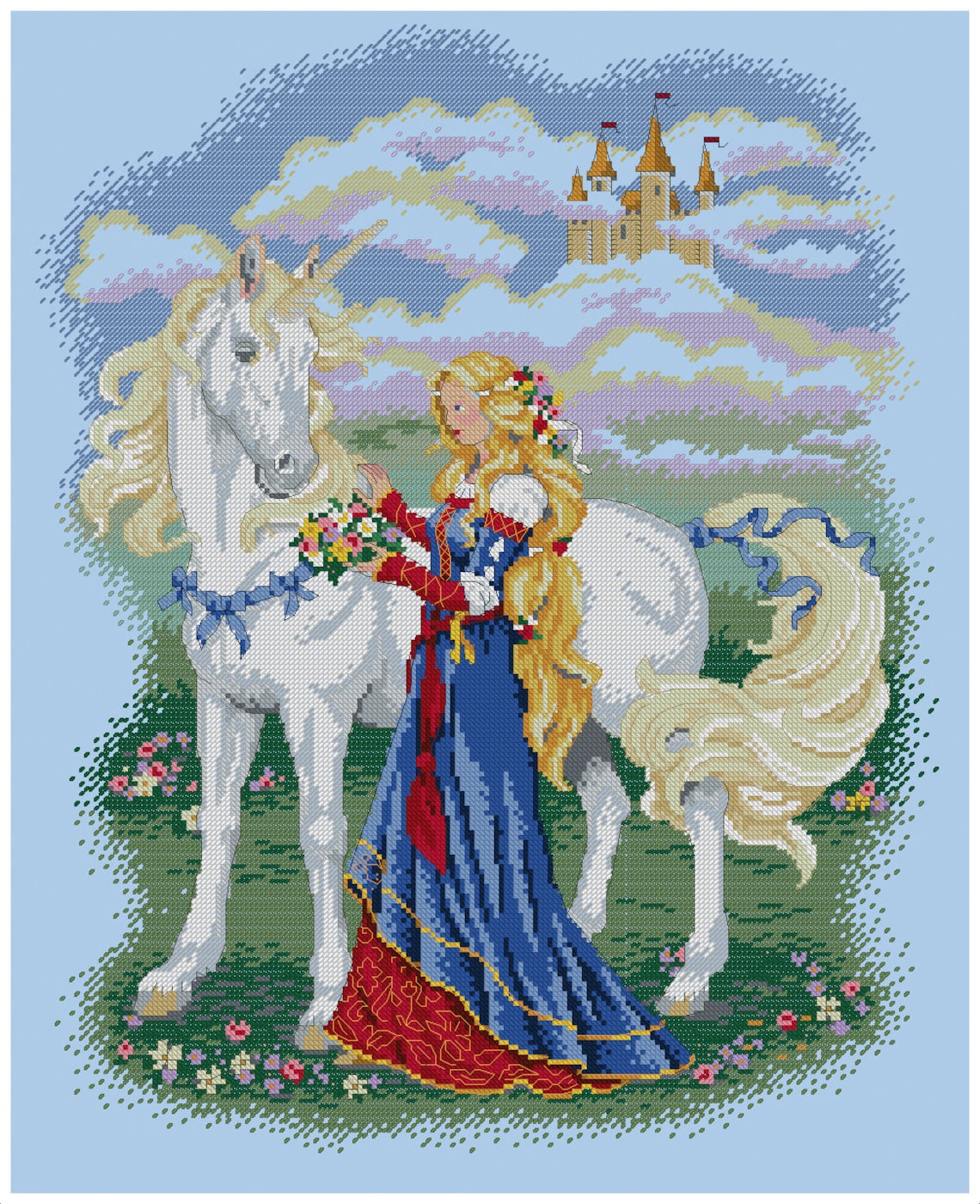 Princess Cross Stitch Pattern Colorful Art DIY X-stitch Chart | Etsy