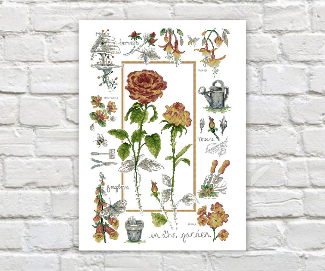 Flower Sampler Cross Stitch Pattern, Rose Sampler Cross Stitch, Garden ...