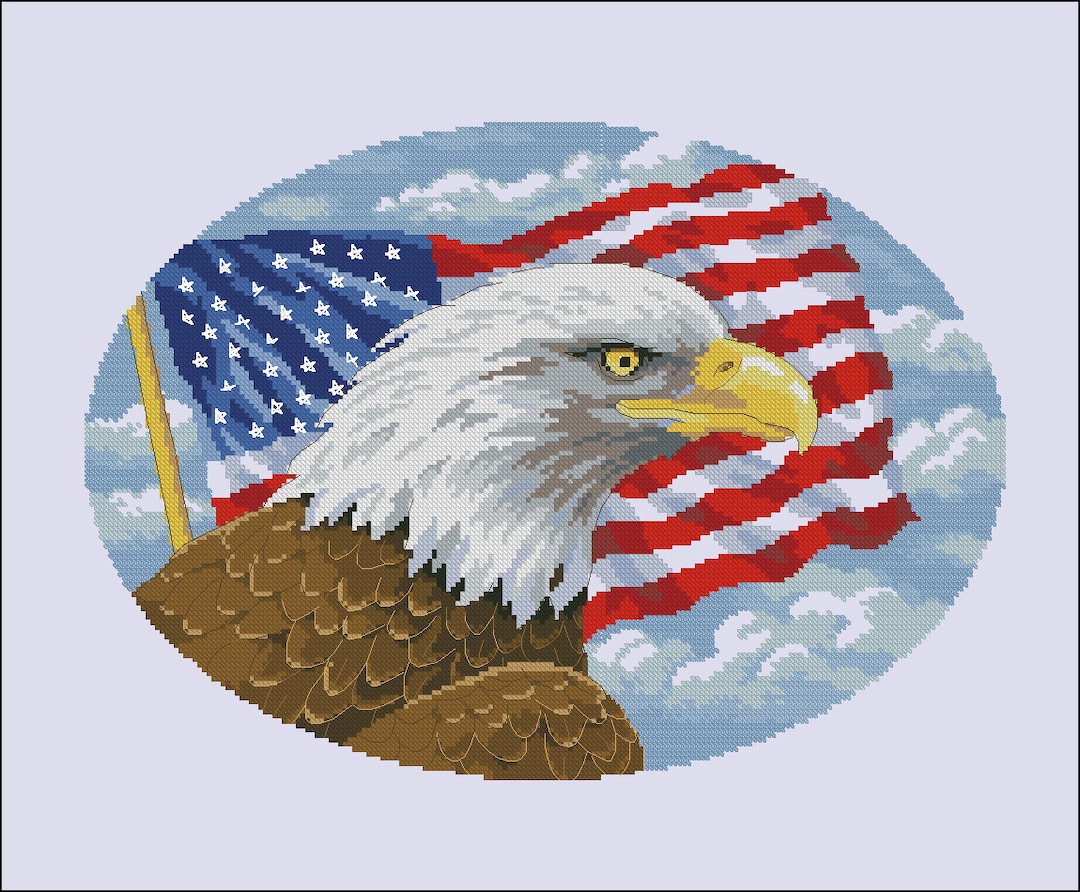 Eagle Cross Stitch Pattern Bald Eagle Colorful X-stitch Chart ...