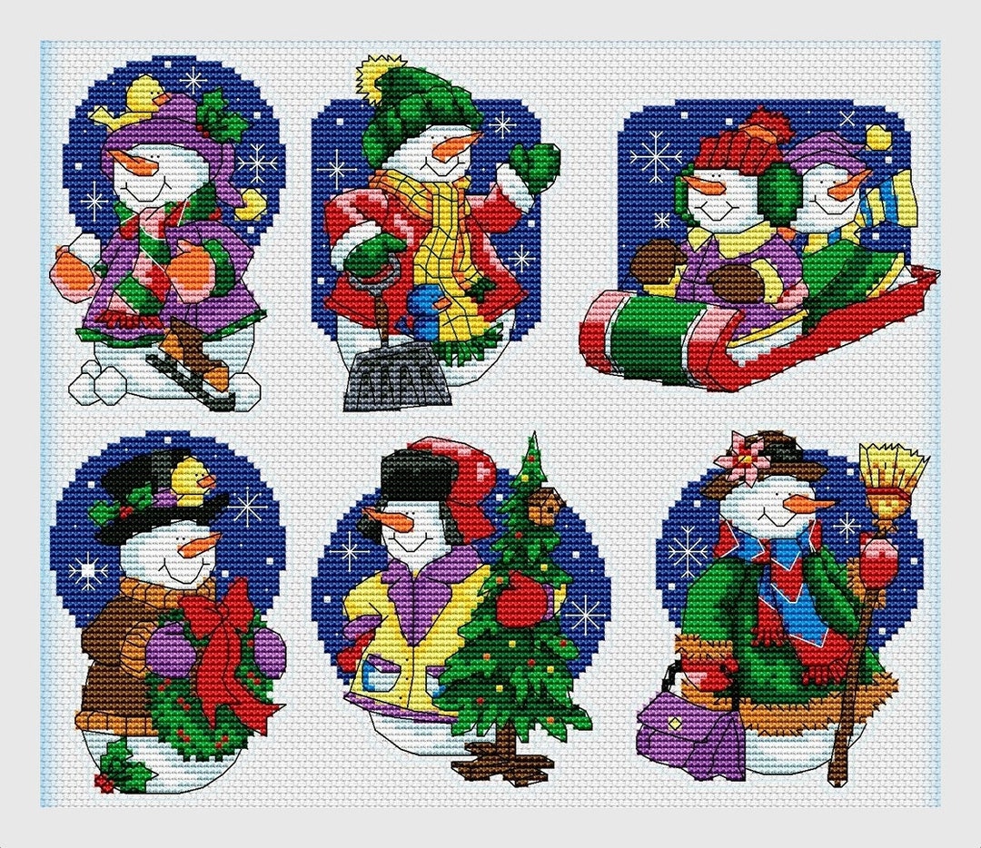 Snowmen Cross Stitch Pattern Snowmen Ornament Colorful Art DIY X-stitch ...