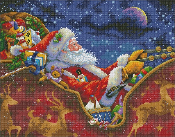 Christmas Santa Cross Stitch Pattern Colorful Art DIY X-stitch - Etsy