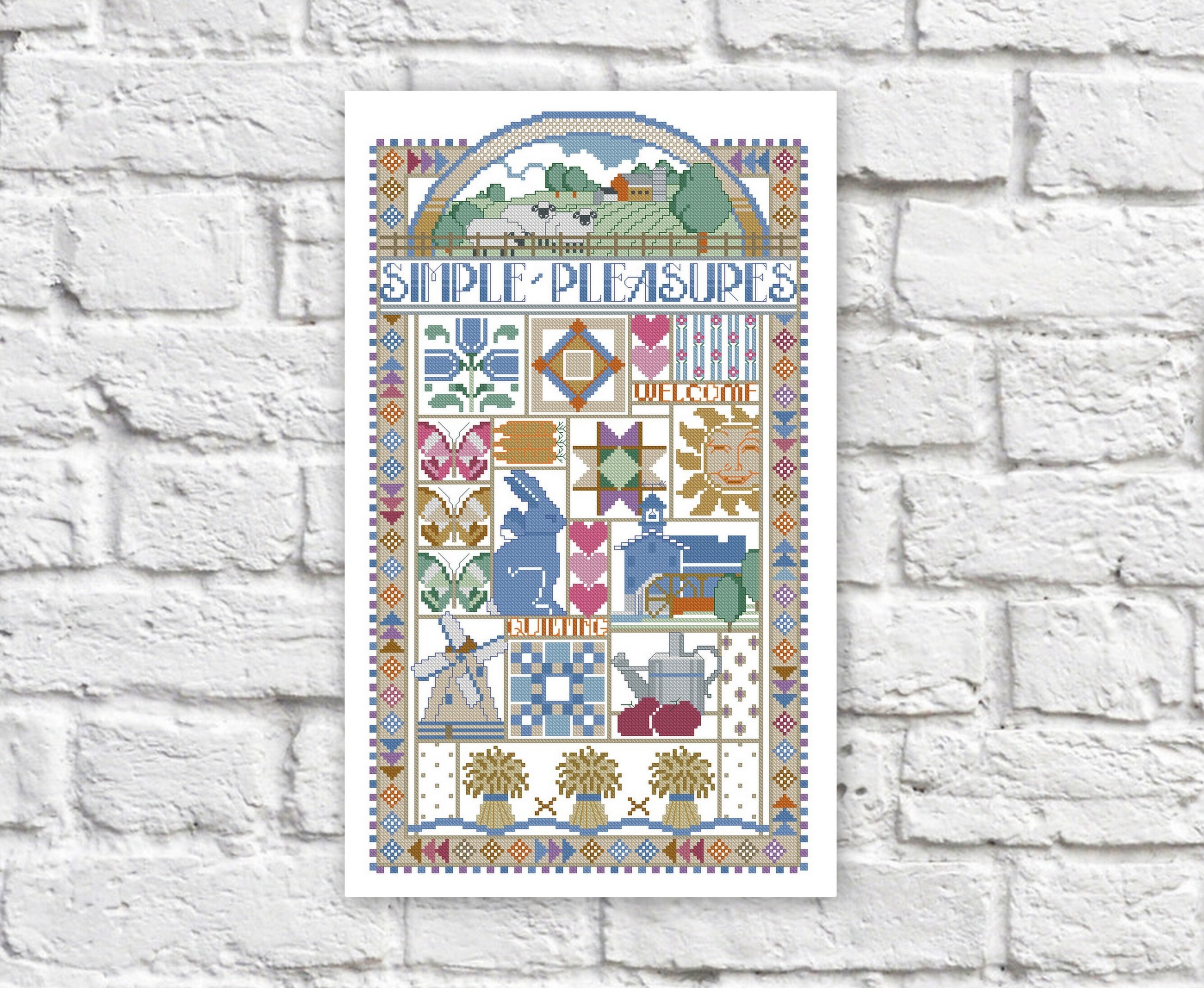 Samplercross Stitch Pattern Simple Colorful Art DIY X-stitch ...