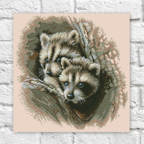 Raccoon Cross Stitch Pattern Animals Colorful Art X-stitch - Etsy
