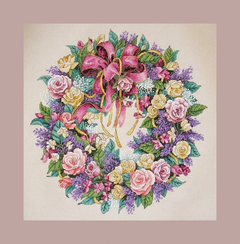 Flowers Wreath Cross Stitch Pattern Roses Wreath Cross Stitch - Etsy