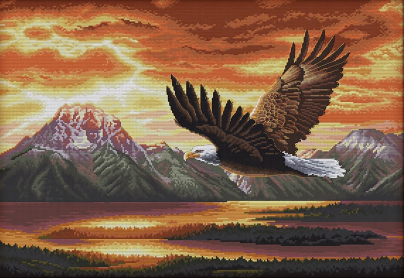 Eagle Cross Stitch Pattern Birds Colorful Art DIY X-stitch Chart ...