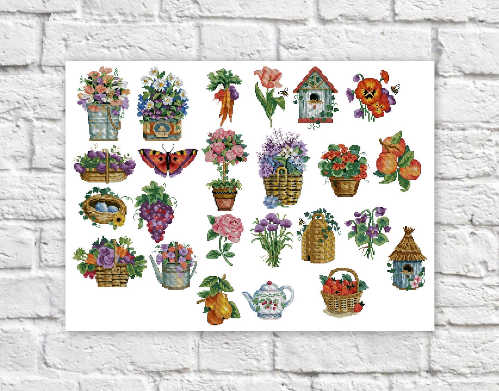 Mini Flowers Cross Stitch Pattern Colorful Art DIY X-stitch Chart ...