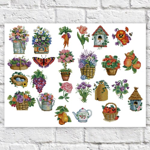 Mini Flowers Cross Stitch Pattern Colorful Art DIY X-stitch - Etsy