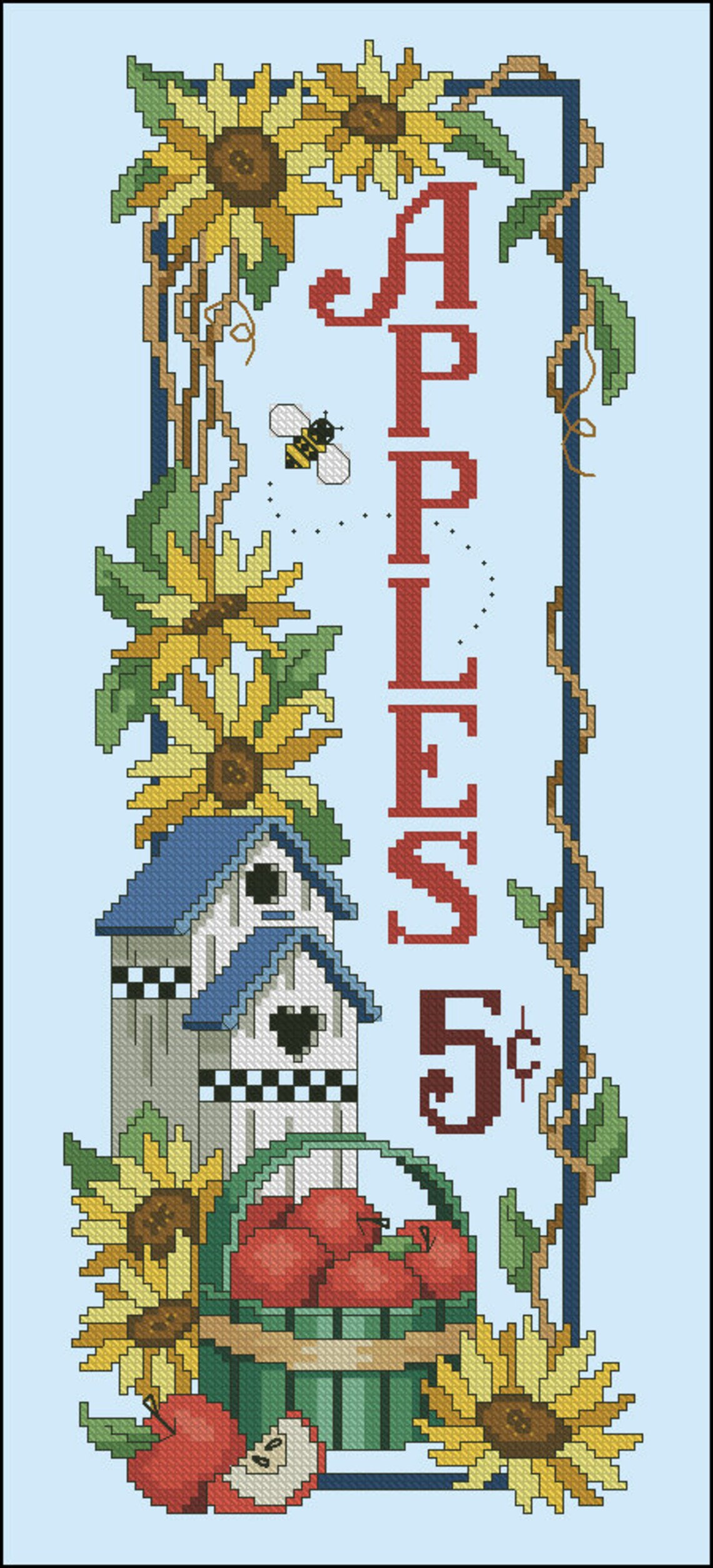Apples Cross Stitch Pattern Panel Colorful Art DIY X-stitch Chart ...