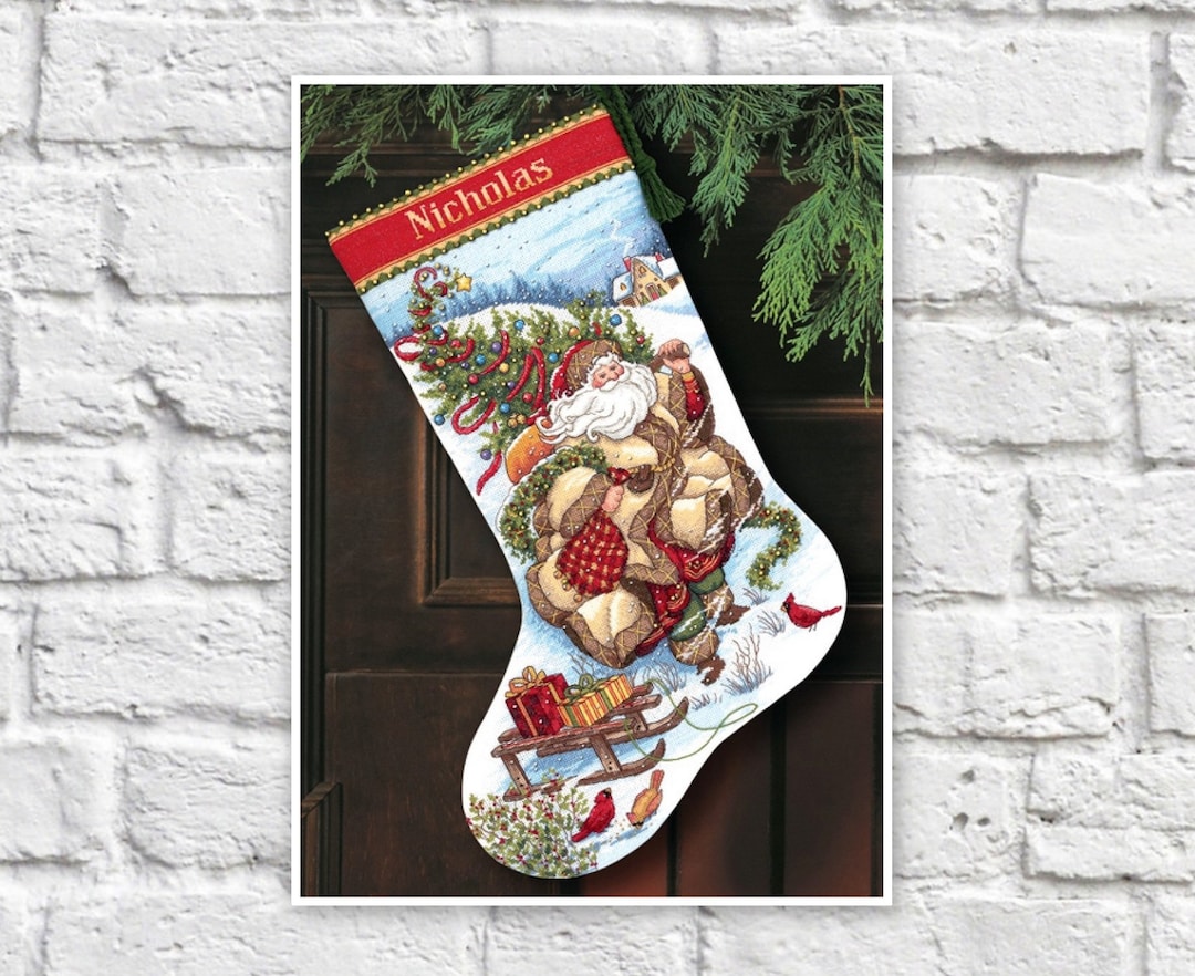 Christmas Stocking Cross Stitch Pattern Colorful Art DIY X-stitch Chart ...