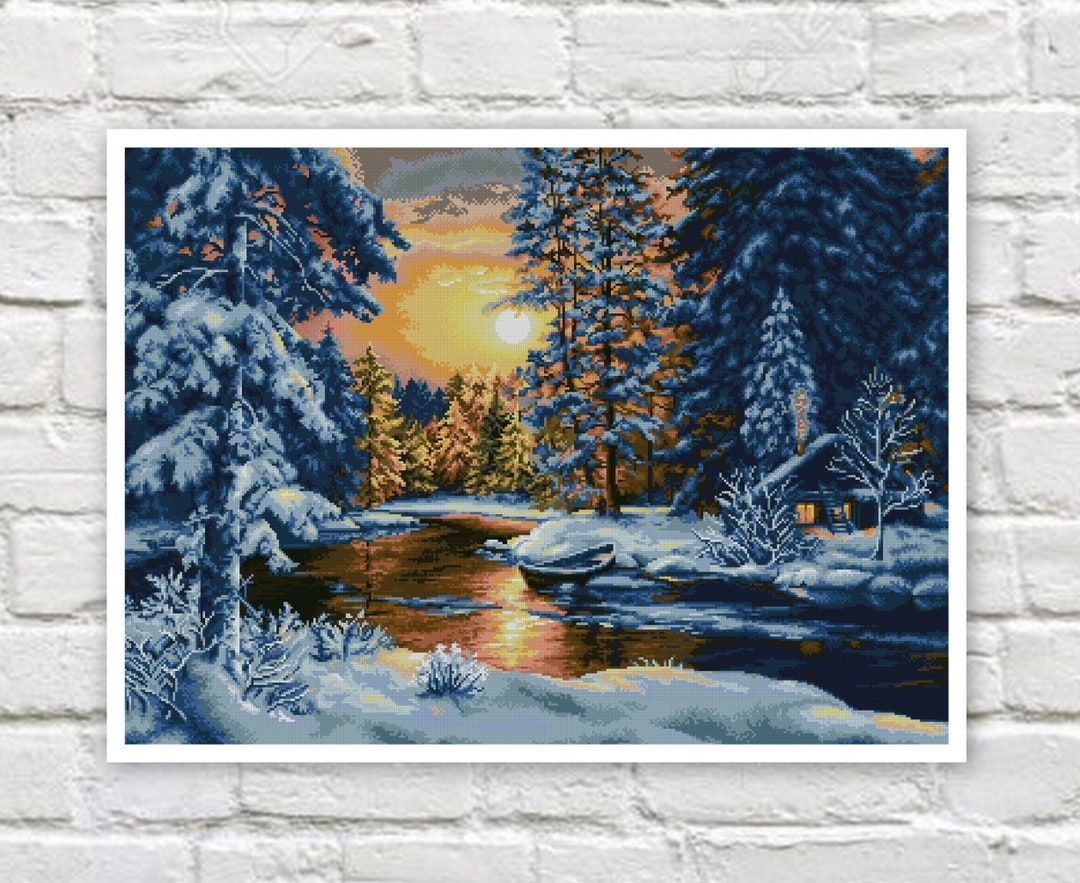 Winter Landscape Cross Stitch Pattern Counted PDF X-stitch Chart ...