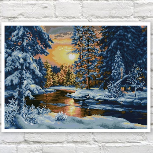 Winter Landscape Cross Stitch Pattern Counted PDF X-stitch - Etsy