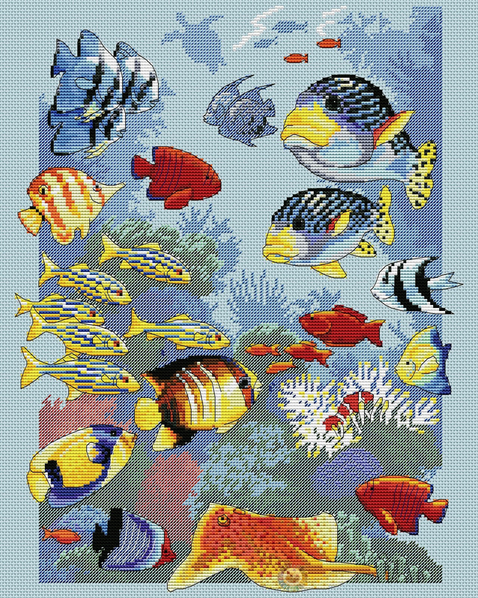 Sea Fish Cross Stitch Pattern Colorful Art DIY X-stitch Chart - Etsy