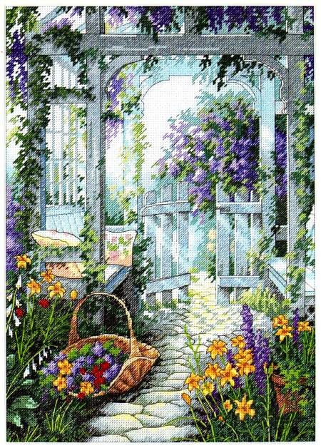 Garden Cross Stitch Pattern Colorful Art DIY X-stitch Chart Needlepoint ...