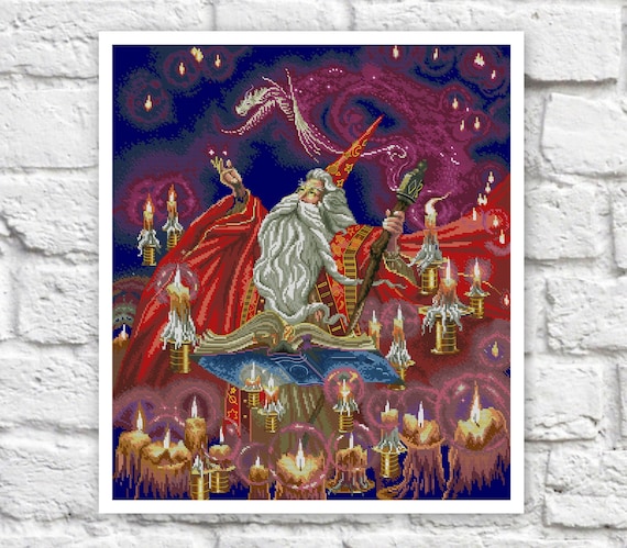 Wizard Magic Cross Stitch Pattern Colorful Art DIY X-stitch | Etsy