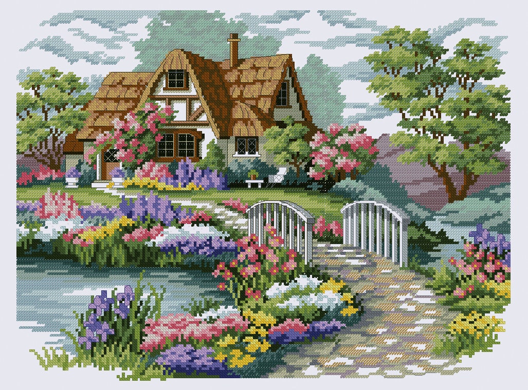 Village House Cross Stitch Pattern Colorful Art DIY X-stitch - Etsy