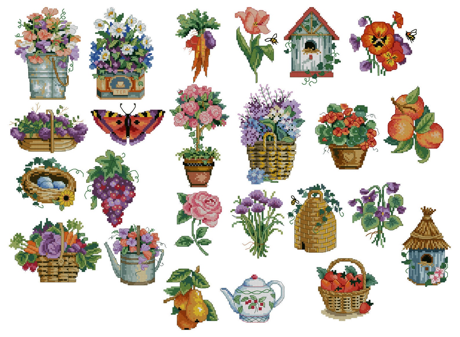 Mini Flowers Cross Stitch Pattern Colorful Art DIY X-stitch Chart ...