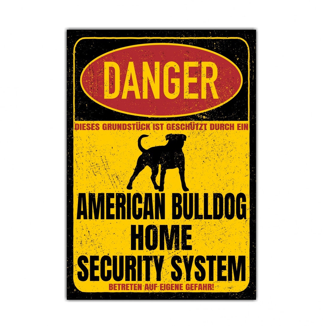 American Bulldog USA Dog Schild Danger Security System Türschild ...