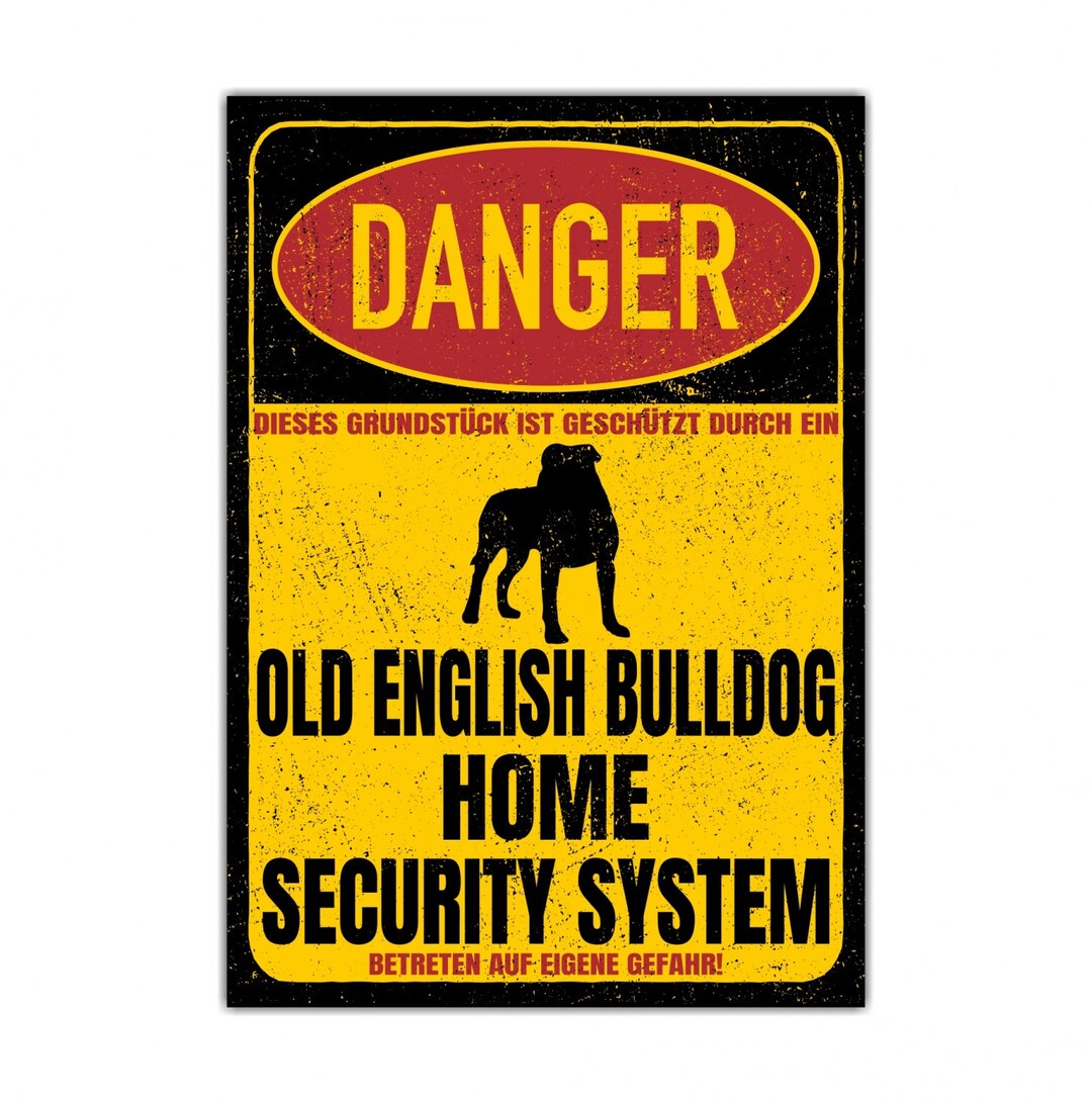 Old English Bulldog OEB Schild Danger Security System Türschild ...