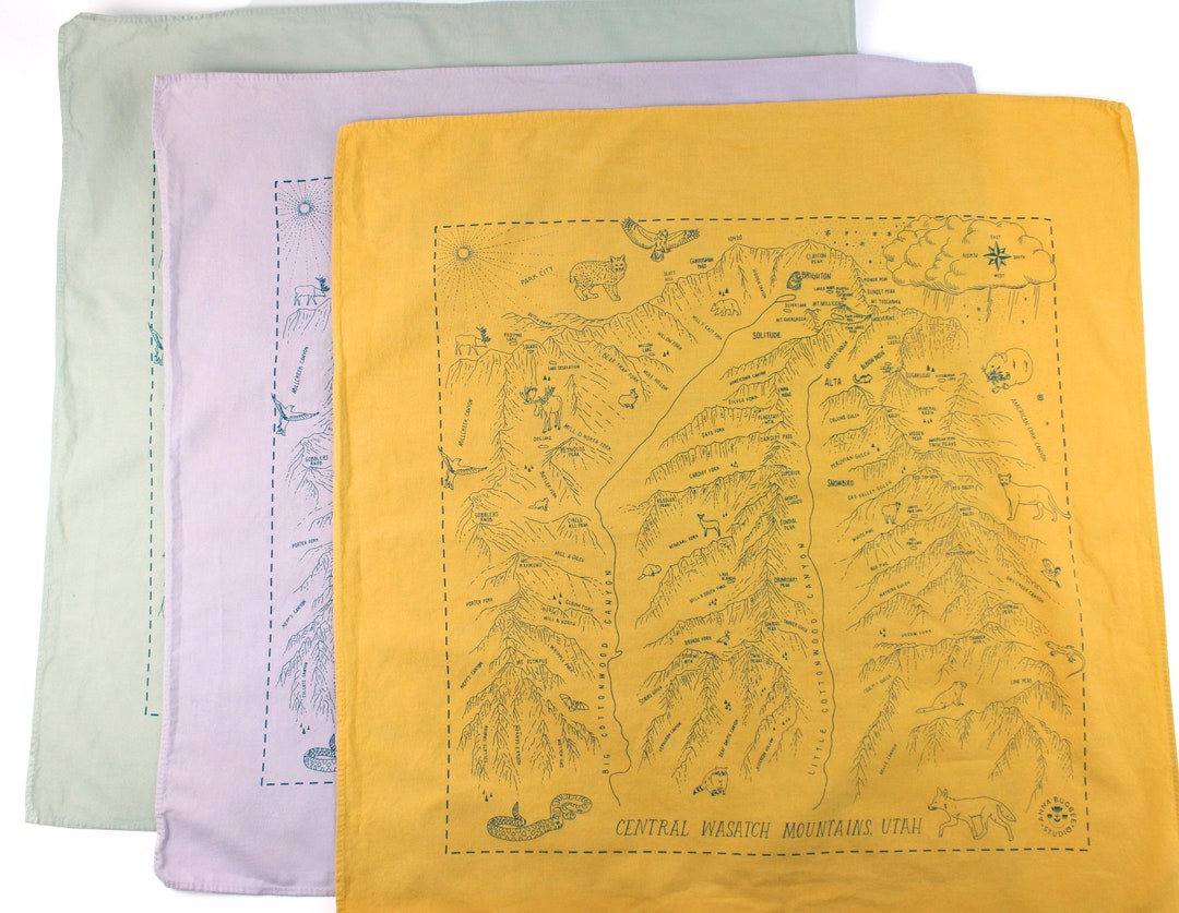 Bandana Map of the Central Wasatch, Cotton Bandana, Hand-dyed ...