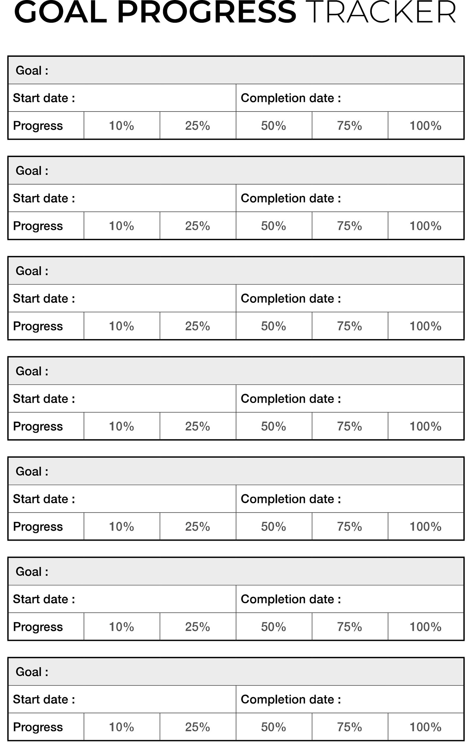 Goal Progress Tracker Printable Goal Tracker Goal Setting | Etsy