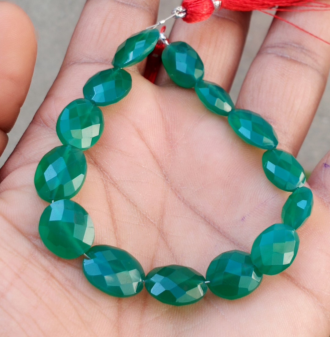 Green Onyx Faceted Oval Shape 7" Inch, Beautiful Jewelry Gemstone ...