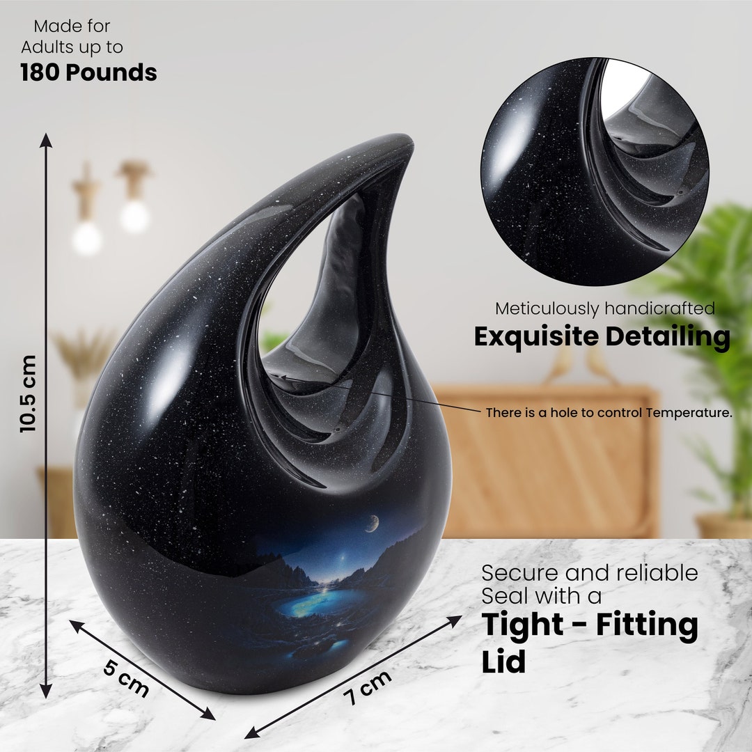 Mid Night Teardrop Urn for Human Ashes - Cremate Urn for Adult ...
