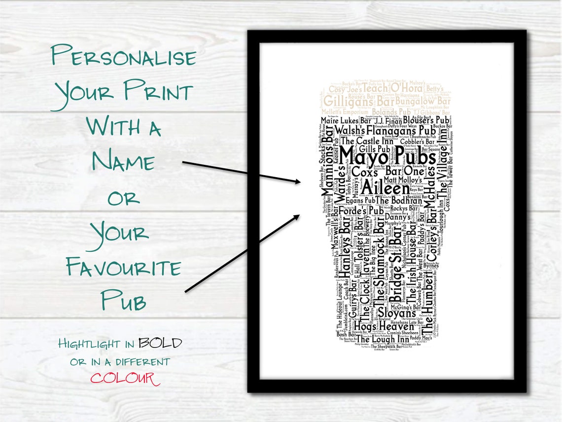 Pint of Sligo Pubs Irish Themed Word Art by Ireland With Love - Etsy