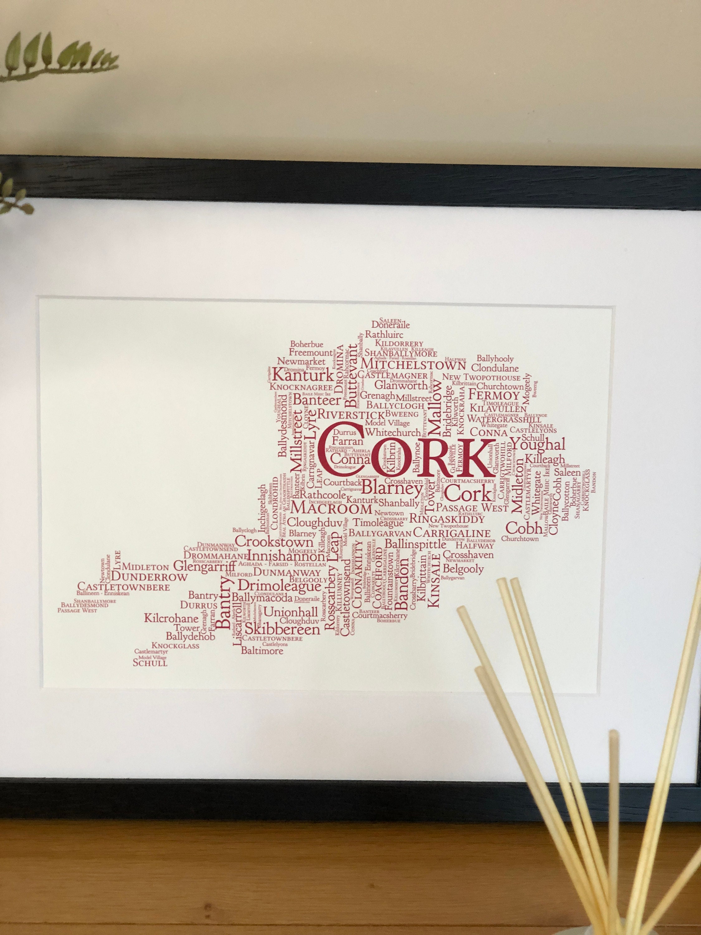County Cork Towns Irish Themed Word Art Poster Irish Print by Ireland ...