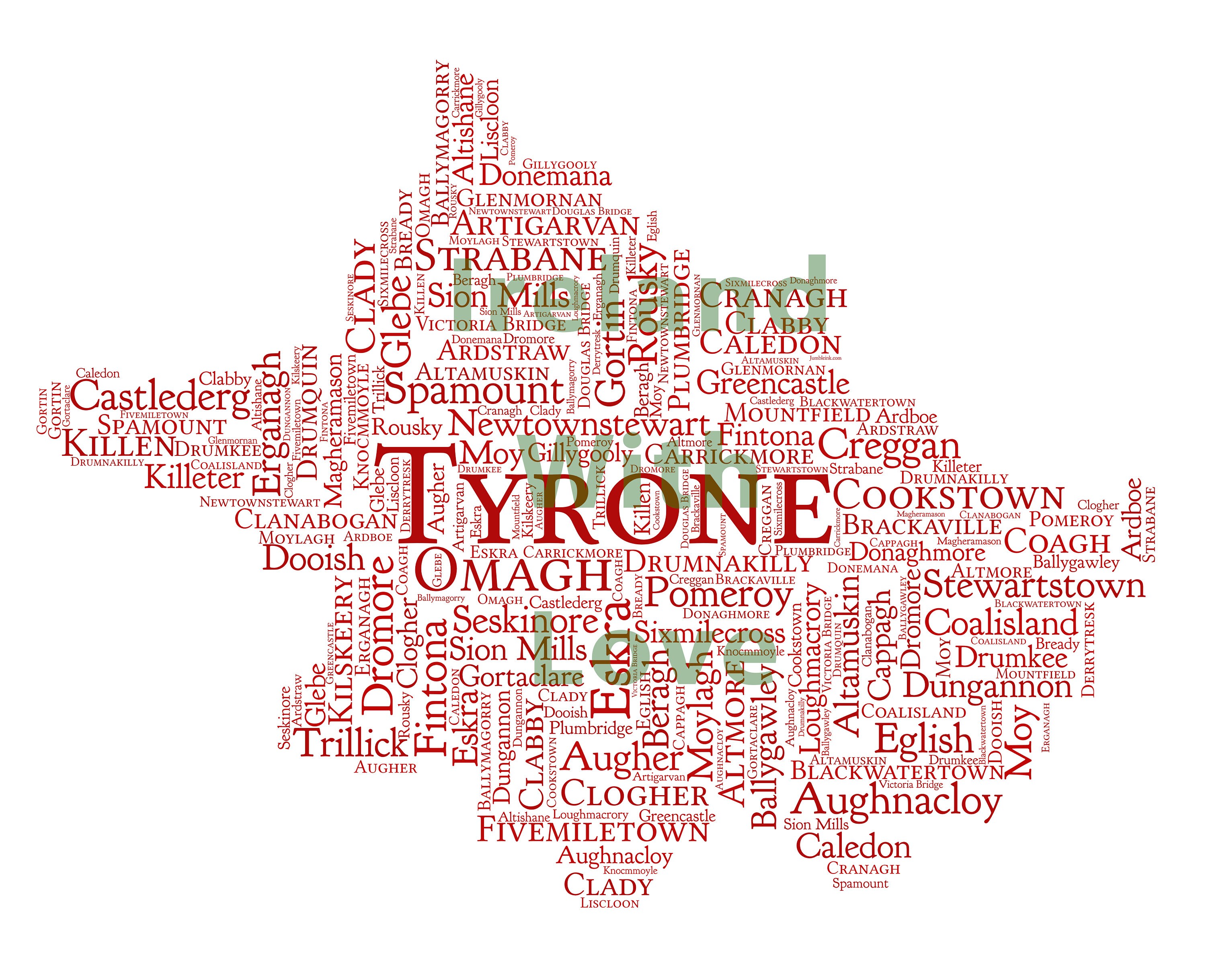 County Tyrone Towns Irish Themed Word Art Poster Print Irish Prints ...