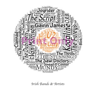 Irish Bands and Artists Record Vinyl Irish Themed Word Art Poster Irish ...