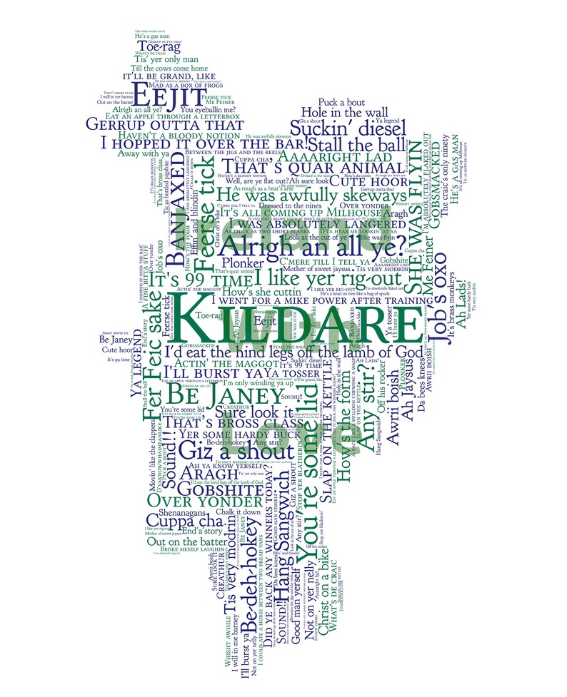 County Kildare for the 'craic' Map Irish Themed Word - Etsy
