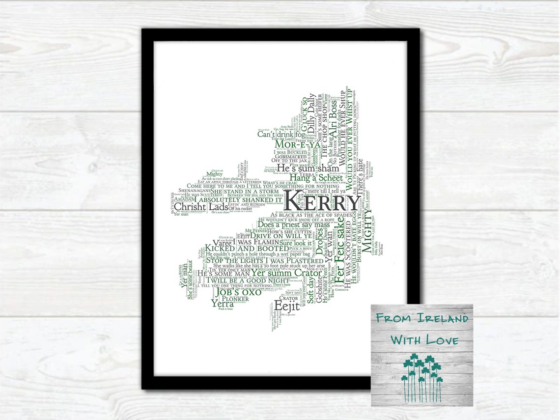County Kerry for the 'craic' Map Irish Themed Word Art - Etsy