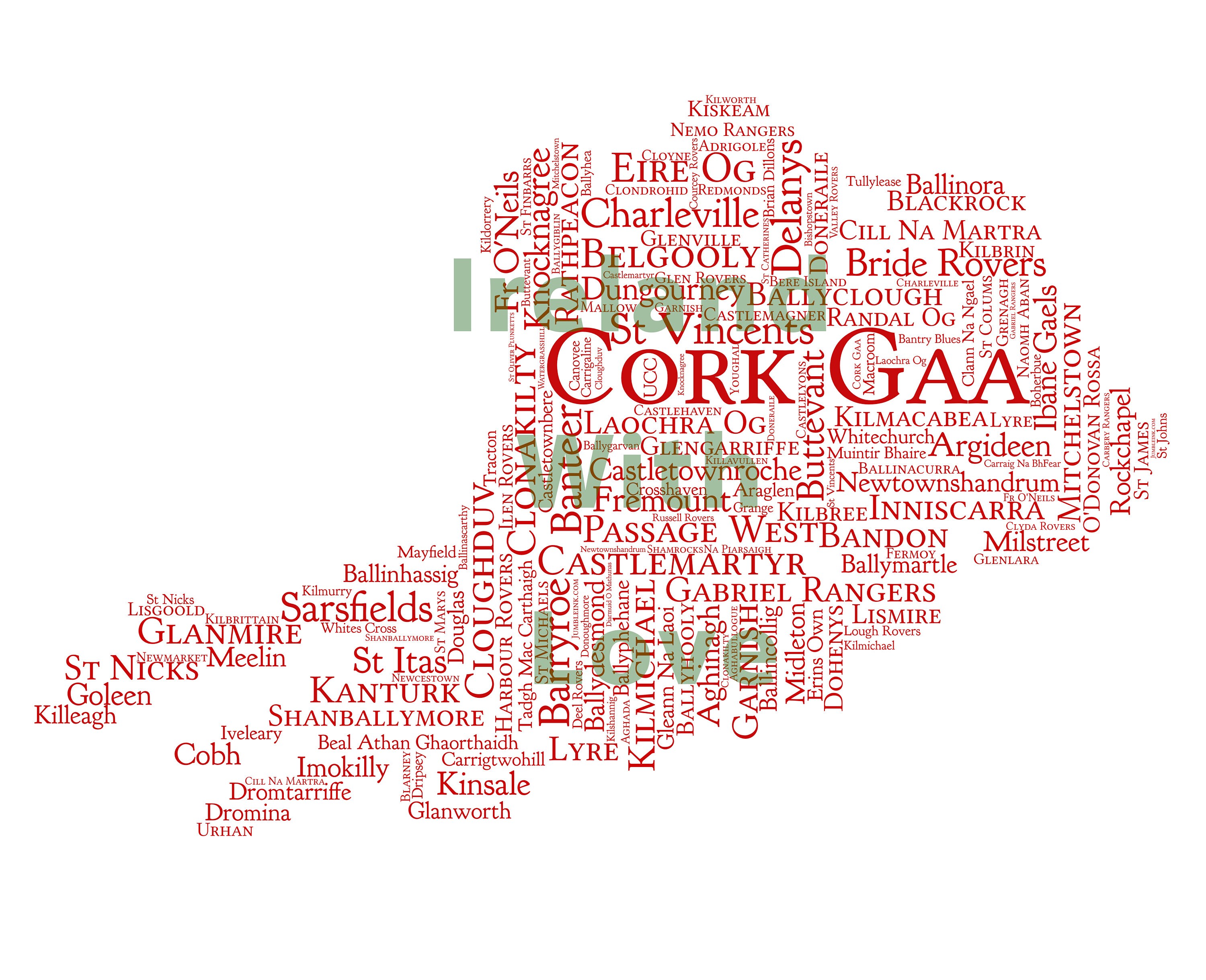 Cork GAA Irish Themed Word Art by Ireland With Love Hurling, Football ...