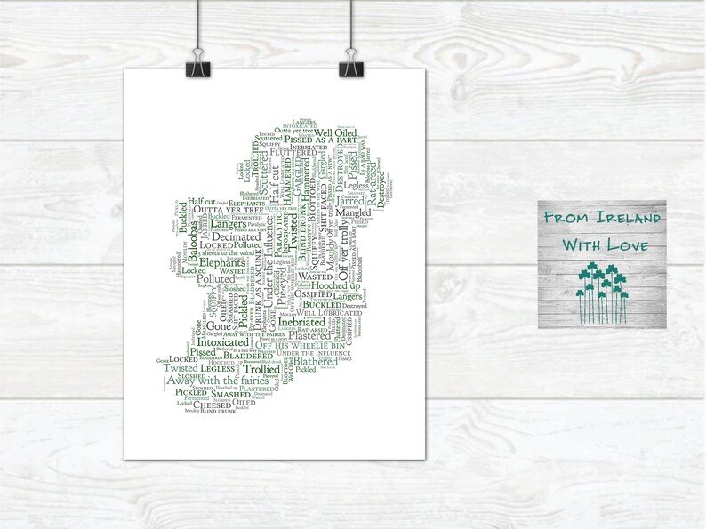 The Tipsy Map Irish Drunk Sayings Map of Ireland Word Art Print With ...