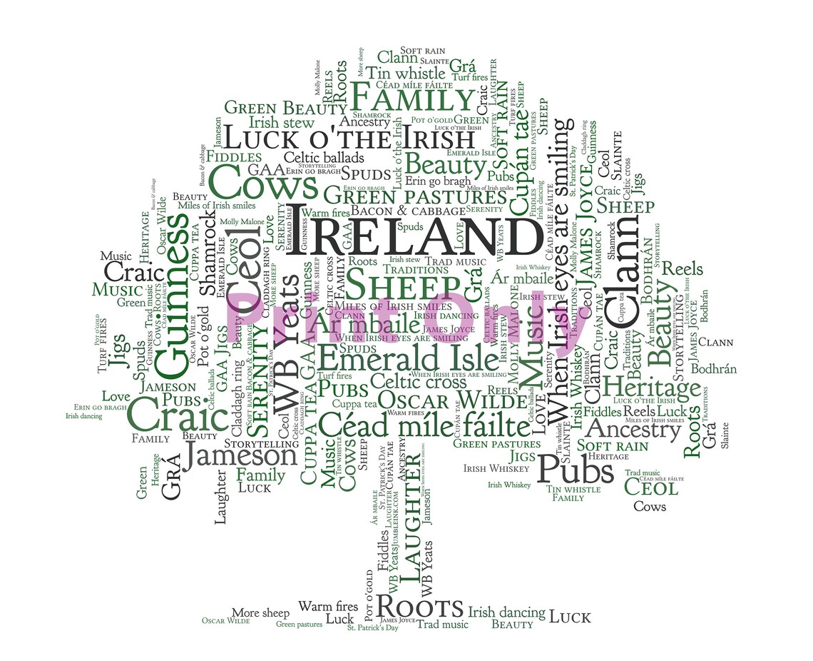 All Things Irish Family Oak Tree Irish Themed Word Art Print | Etsy