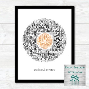 Irish Bands and Artists Record Vinyl Irish Themed Word Art Poster Irish ...