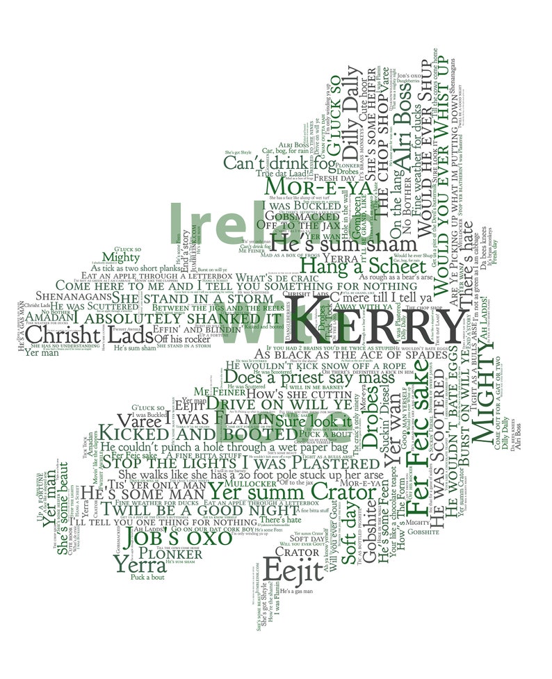 County Kerry for the 'craic' Map Irish Themed Word Art - Etsy