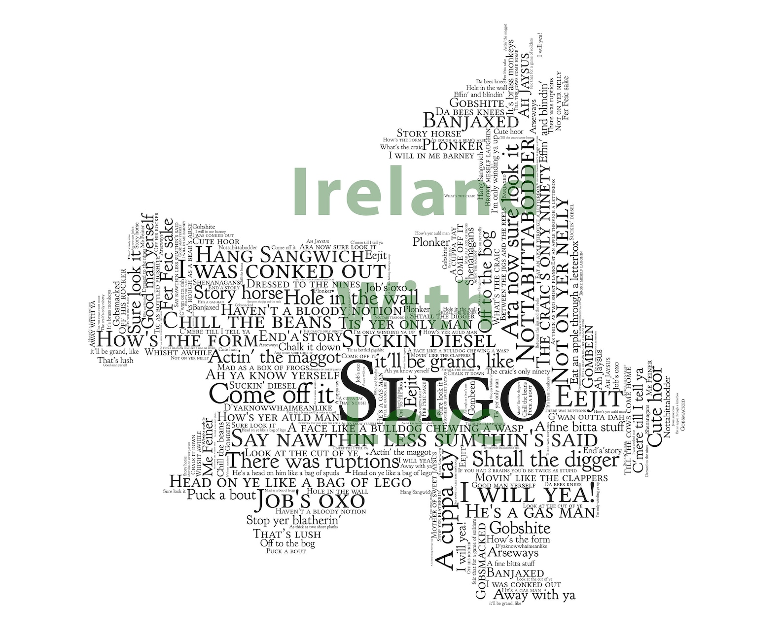 County Sligo for the Craic Map Irish Themed Word Art Poster Irish Print ...